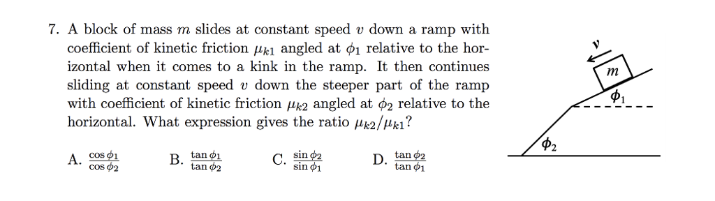 Solved 7. A block of mass m slides at constant speed v down | Chegg.com