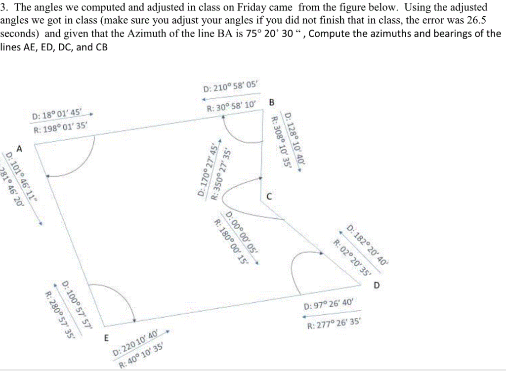 Solved 3. The angles we computed and adjusted in class on | Chegg.com