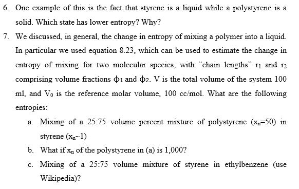 Entropy of mixing and polymers | Chegg.com