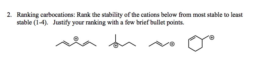 Solved 2. Ranking carbocations: Rank the stability of the | Chegg.com