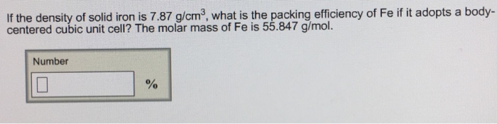 Solved If the density of solid iron is 7.87 g/cm^3, what is | Chegg.com