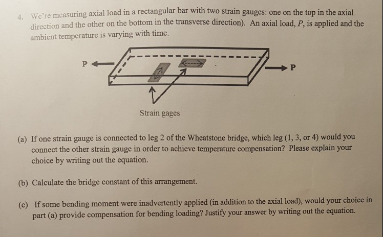 Solved measuring axial load in a rectangular bar with two | Chegg.com