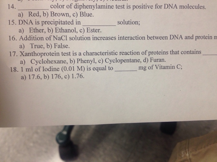 Solved Color of diphenylamine test is positive for DNA | Chegg.com