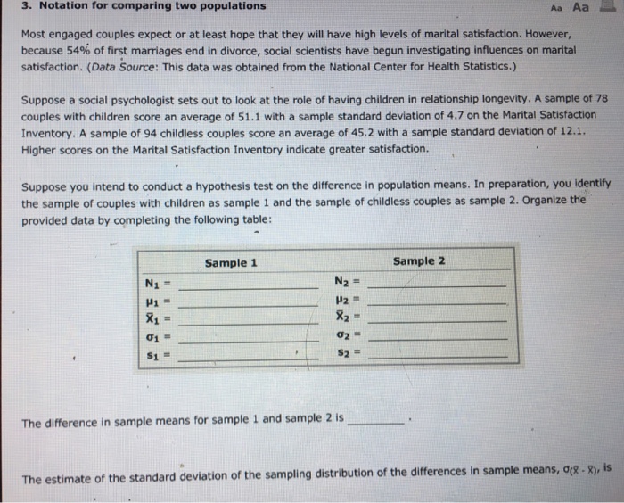 Solved 3. Notation for comparing two populations Aa Aa Most | Chegg.com