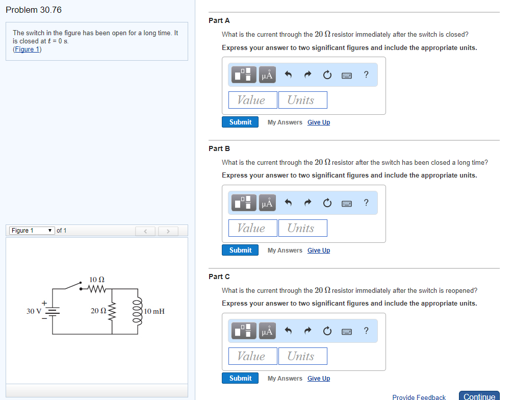 Solved Problem 30.76 Part A The switch in the figure has | Chegg.com