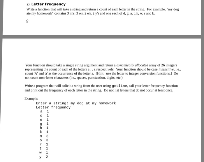 Solved 2) Letter Frequency Write a function that wil take a | Chegg.com
