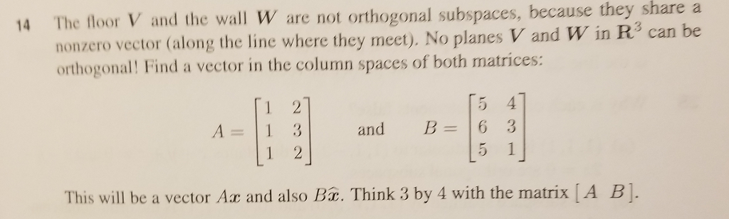 Solved The floor V and the wall W are not orthogonal | Chegg.com