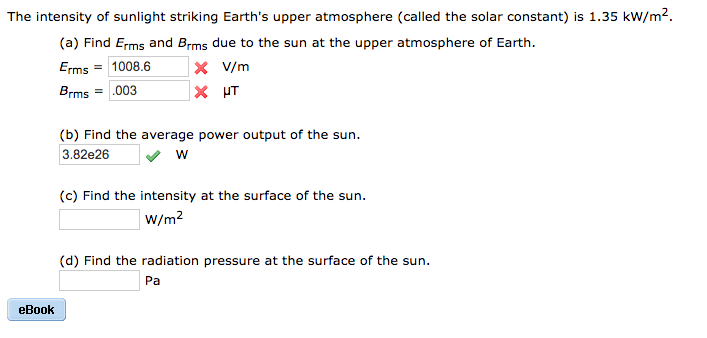 Solved The intensity of sunlight striking Earth's upper | Chegg.com
