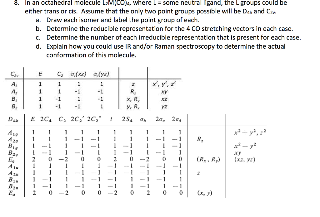 8. In an octahedral molecule L2M(CO)4, where L= some | Chegg.com