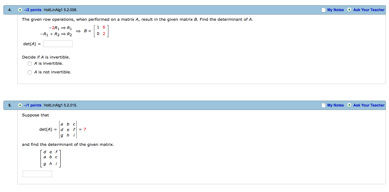 Solved The given row operations, when performed on a matrix | Chegg.com