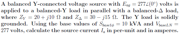 A balanced Y-connected voltage source with E_ag = 277 | Chegg.com