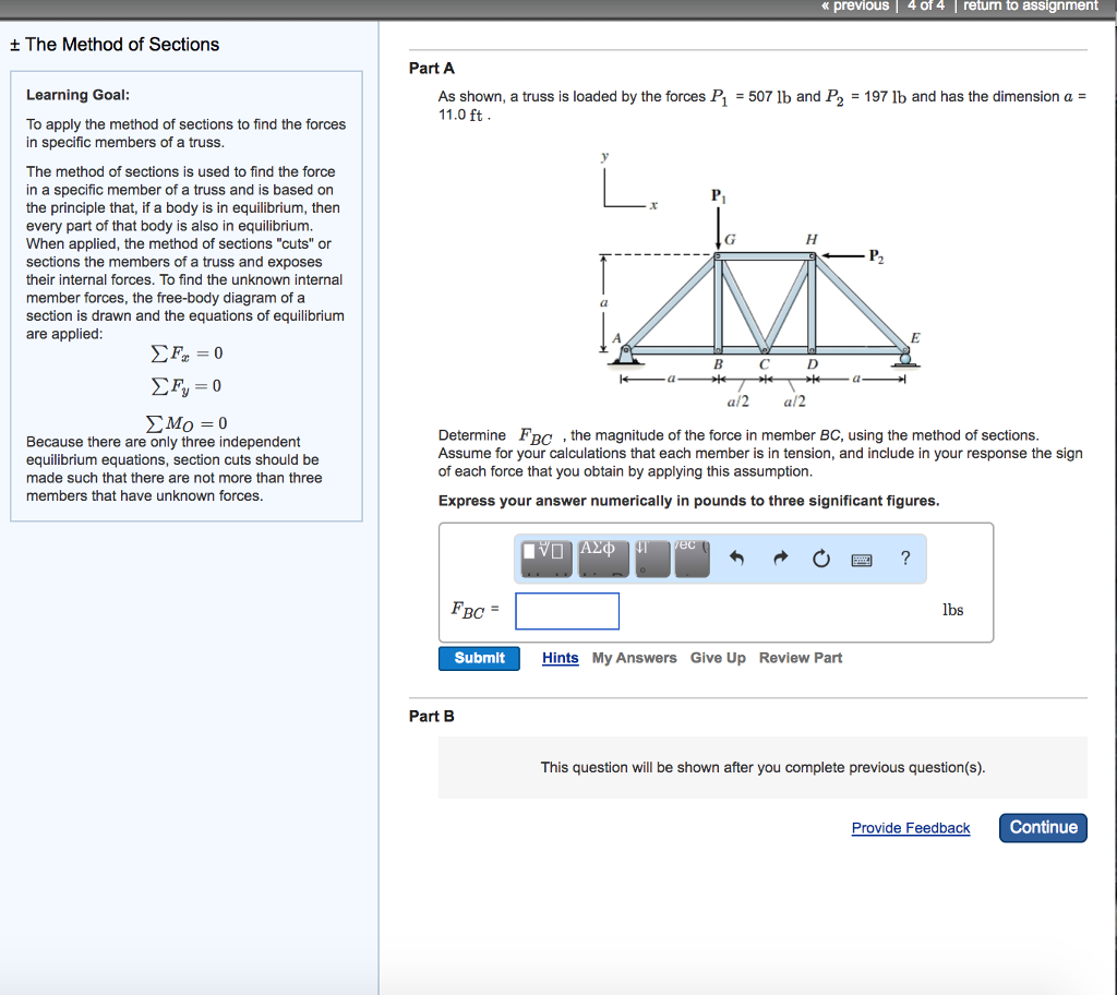 Solved To apply the method of sections to find the forces in | Chegg.com
