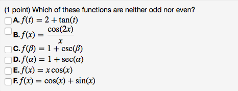 Solved Which of these functions are neither odd nor even? | Chegg.com