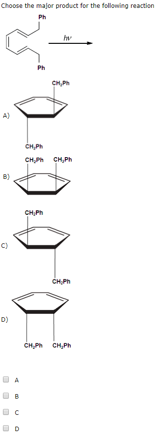 Solved Choose the major product for the following reaction | Chegg.com