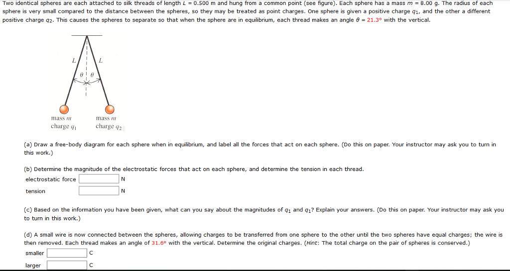 Solved Two identical spheres are each attached to silk | Chegg.com