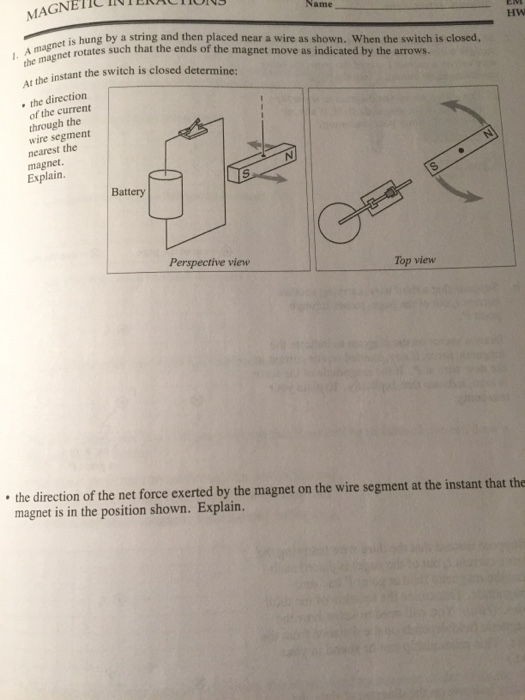 Solved A magnet is hung by a string and then placed near a | Chegg.com