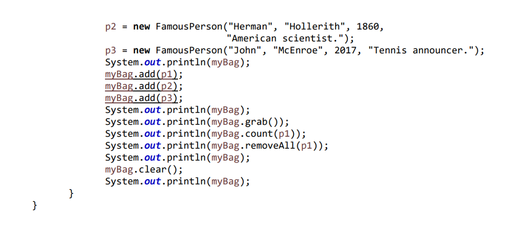 CSC 241 Lab 5 Implement a class called Bag that | Chegg.com