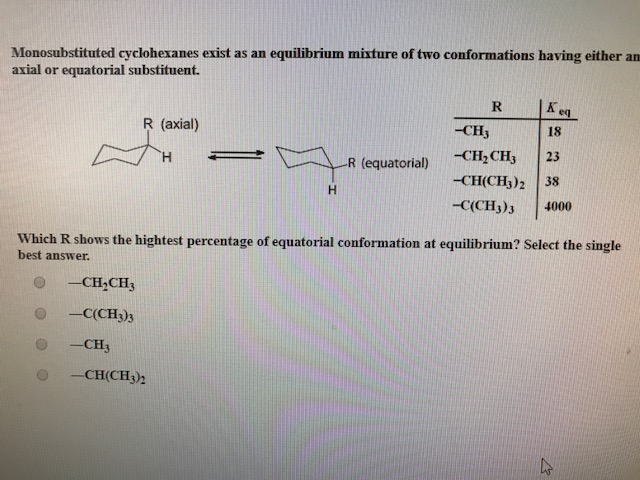 Solved Monosubstituted cyclohexanes exist as an equilibrium | Chegg.com