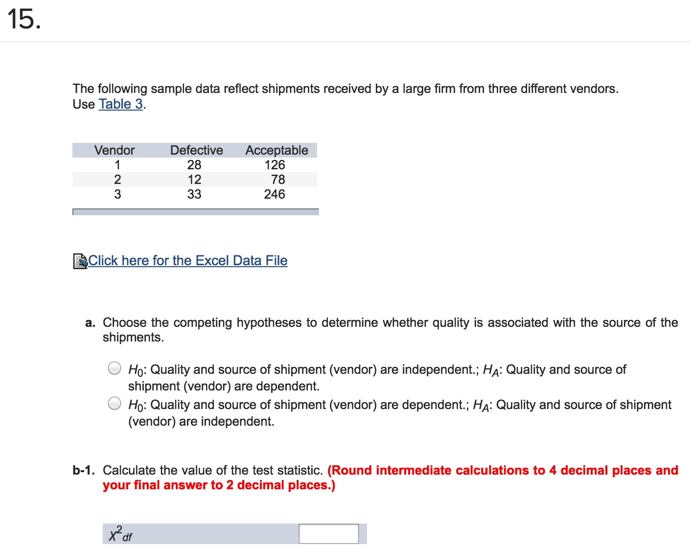 Solved The following sample data reflect shipments | Chegg.com