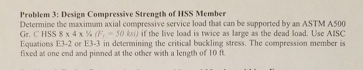 Solved Problem 3: Design Compressive Strength of HSS Member | Chegg.com