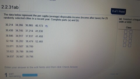 Solved 2.2.31 0 of 1 Point The data below represent the per | Chegg.com