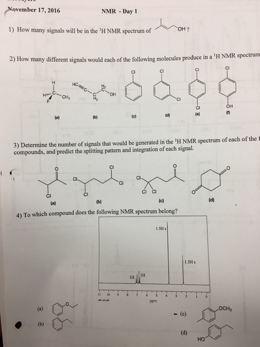 Solved How many signals will be in the^1H NMR spectrum of | Chegg.com