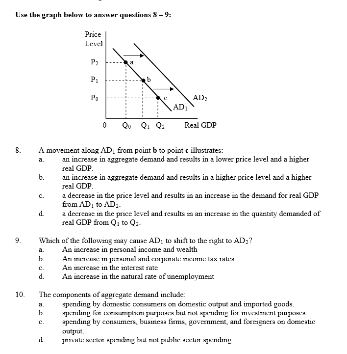 Solved 6. Ceteris paribus, the aggregate demand curve will | Chegg.com