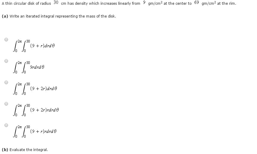 Solved A thin circular disk of radius 30 cm has | Chegg.com