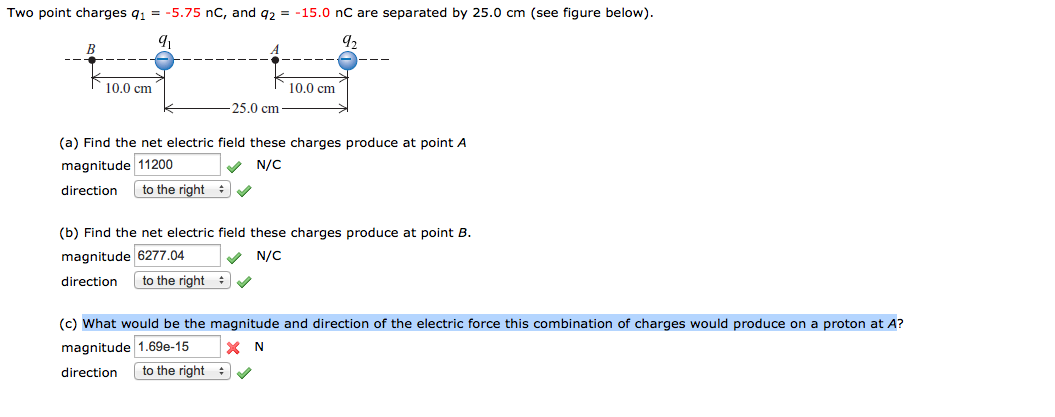 Solved Two point charges q1 = -5.75 nC, and q2 = -15.0 nC | Chegg.com