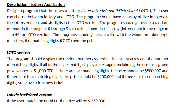 Solved Description: Lottery Application Design a program | Chegg.com