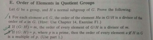 Solved E. Order of Elements in Quotient Groups Let G be a | Chegg.com