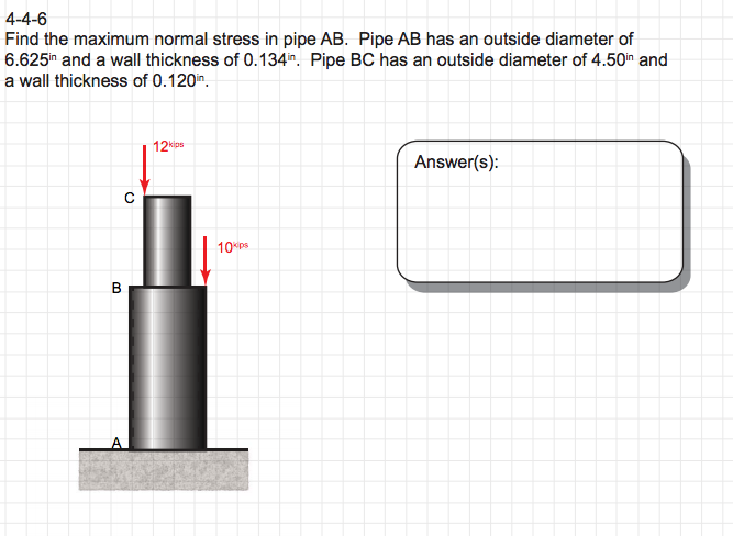 Solved 4-4-6 Find the maximum normal stress in pipe AB. Pipe | Chegg.com