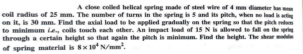 Solved A close coiled helical spring made of steel wire of 4 | Chegg.com