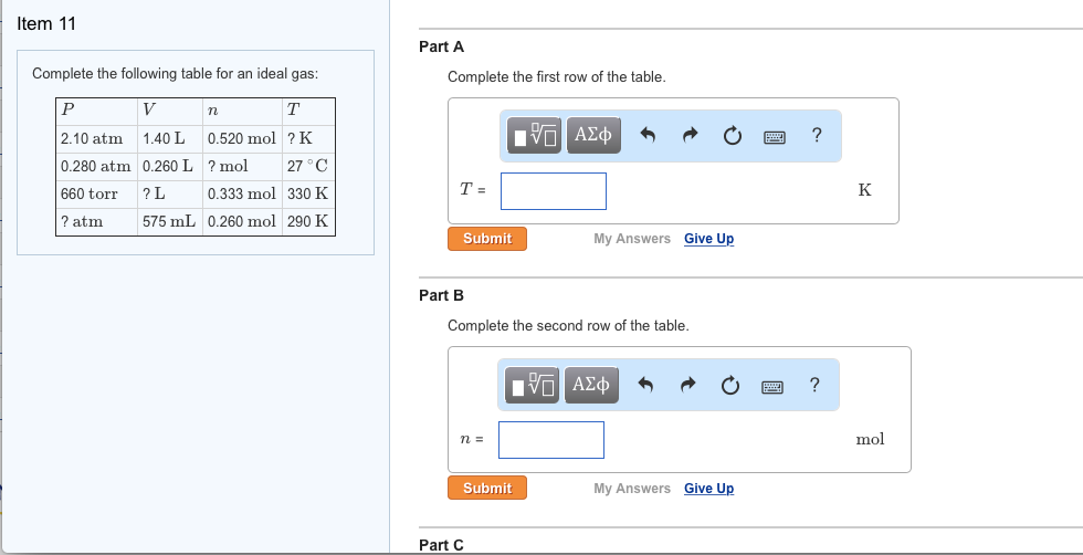 Solved Item 11 Part A Complete the following table for an | Chegg.com