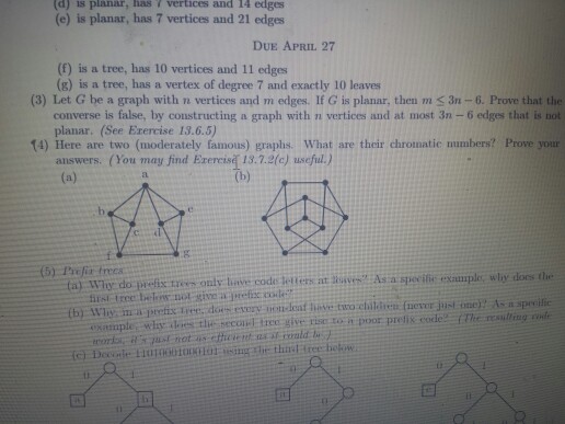 Solved (F) is a tree, has 10 vertices and 11 edges (g) is a | Chegg.com