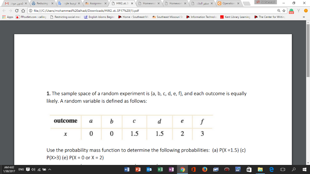 Solved The sample space of a random experiment is (a, b, c, | Chegg.com