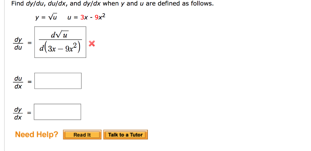 Solved Find dy/du, du/dx, and dy/dx when y and u are defined | Chegg.com