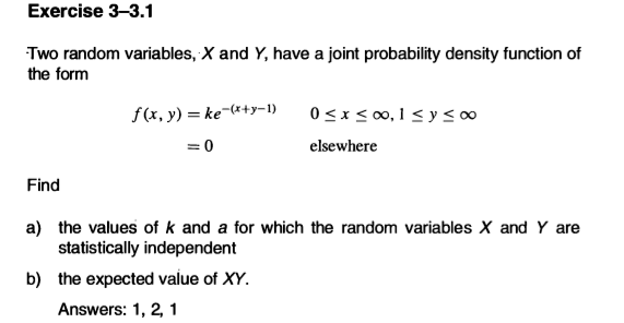Solved Exercise 3-3.1 Two random variables, X and Y, have a | Chegg.com