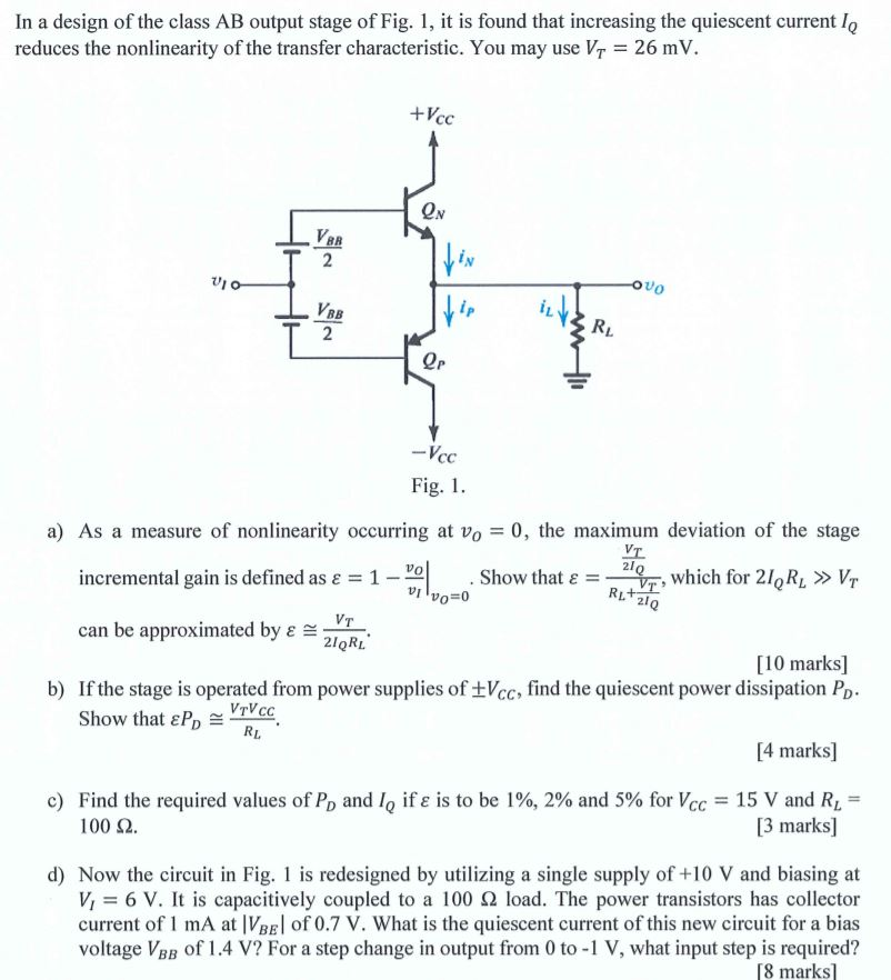 Solved In a design of the class AB output stage of Fig. 1, | Chegg.com