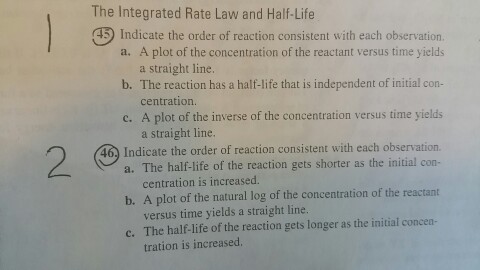Solved The Integrated Rate Law and Half-life Indicate the | Chegg.com