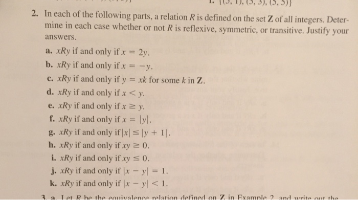 Solved 2. In each of the following parts, a relation R is | Chegg.com
