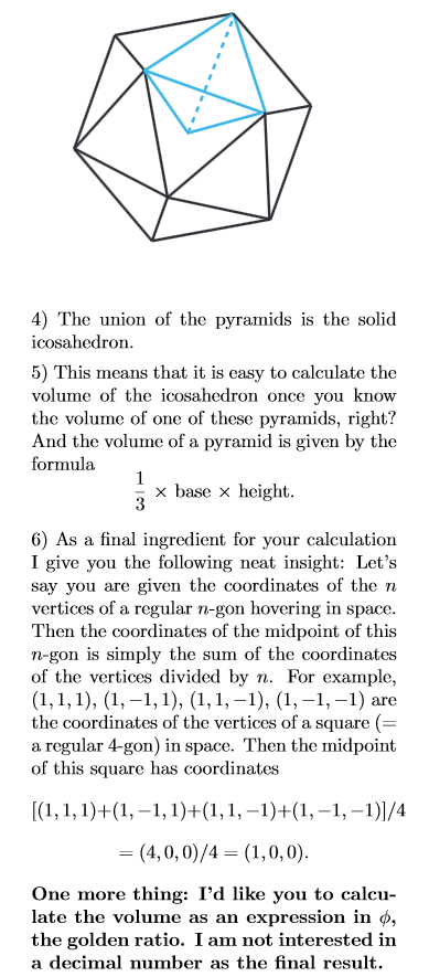 c) Calculate the volume of this icosahedron. Here I | Chegg.com