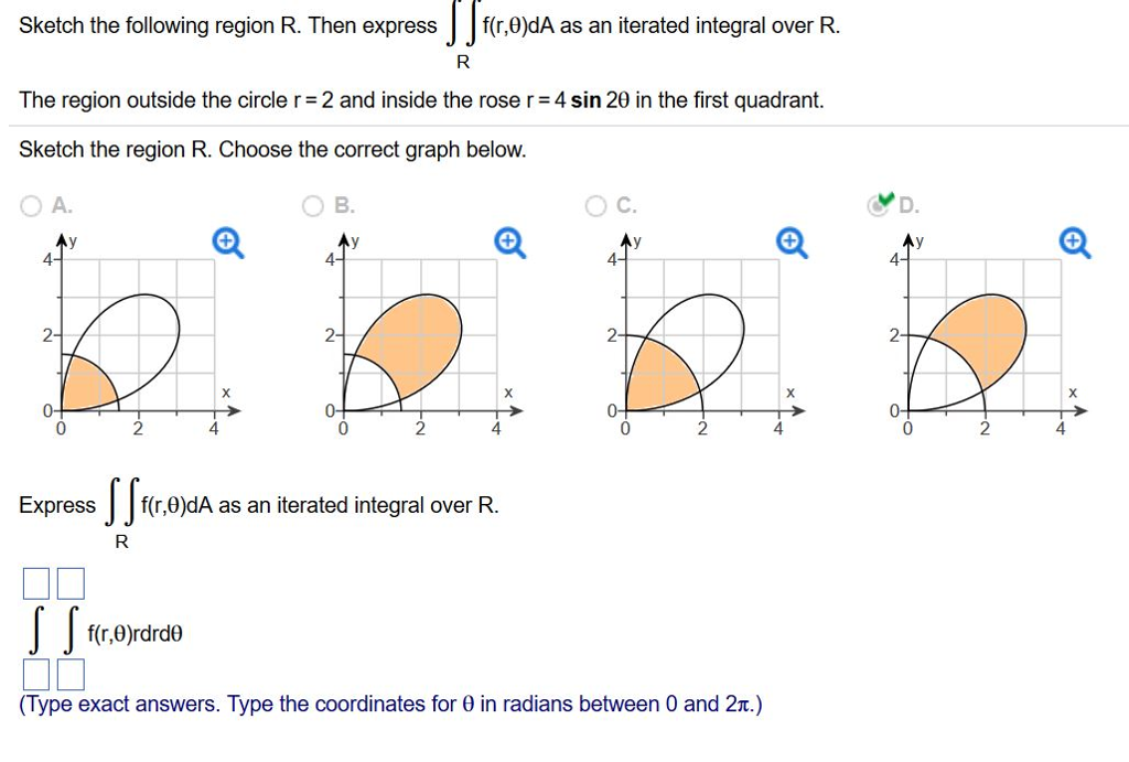 Solved Sketch the following region R. Then expressf(r,0)dA | Chegg.com