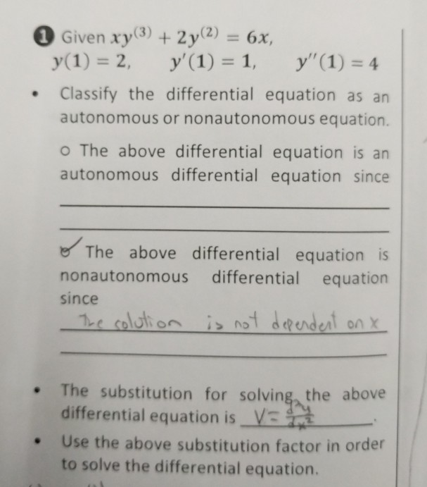Solved Given xya)+ 2y(2) 6x, Classify the differential | Chegg.com
