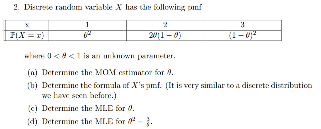 2 Discrete Random Variable X Has The Following Pmf