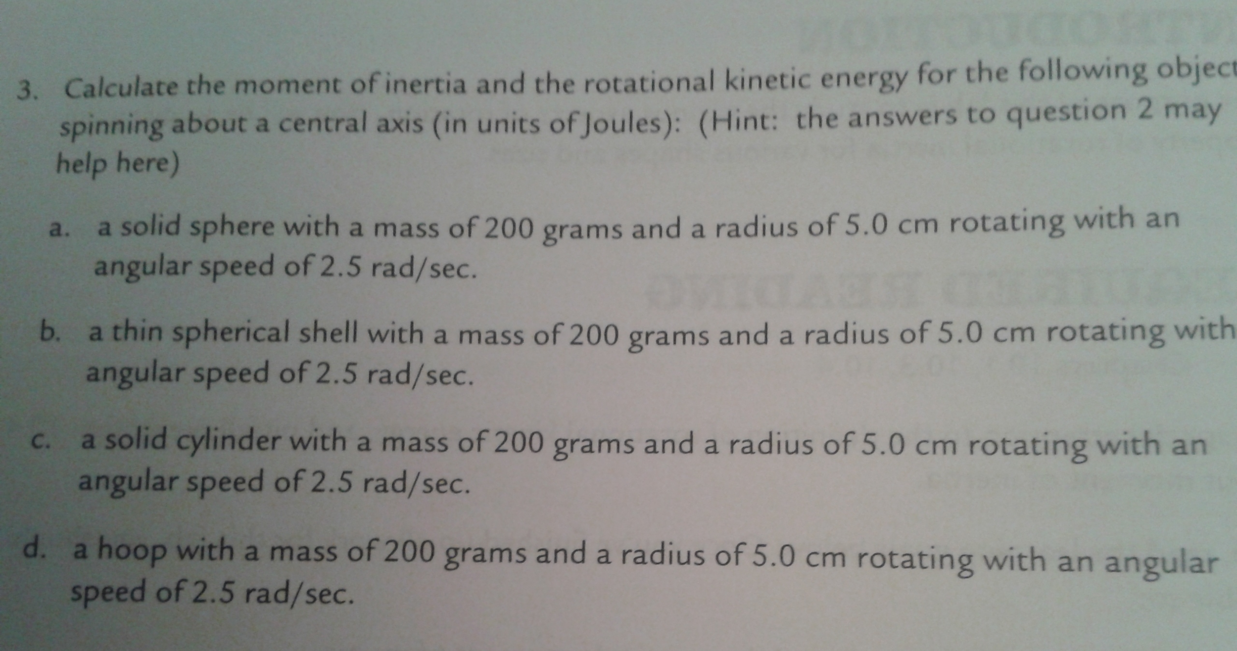Solved 3 Calculate The Moment Of Inertia And The Rotational