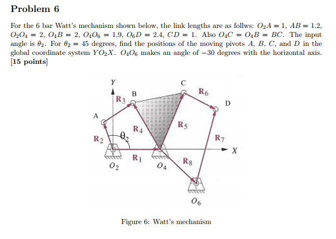 Problem 6 For the 6 bar Watt's mechanism shown below, | Chegg.com