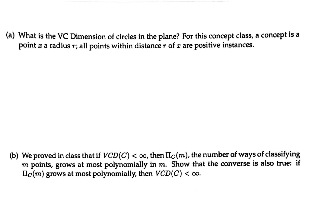 (a) What is the VC Dimension of circles in the plane? | Chegg.com