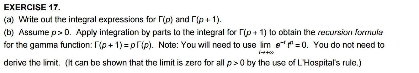 Solved Write out the integral expressions for gamma(p) and | Chegg.com