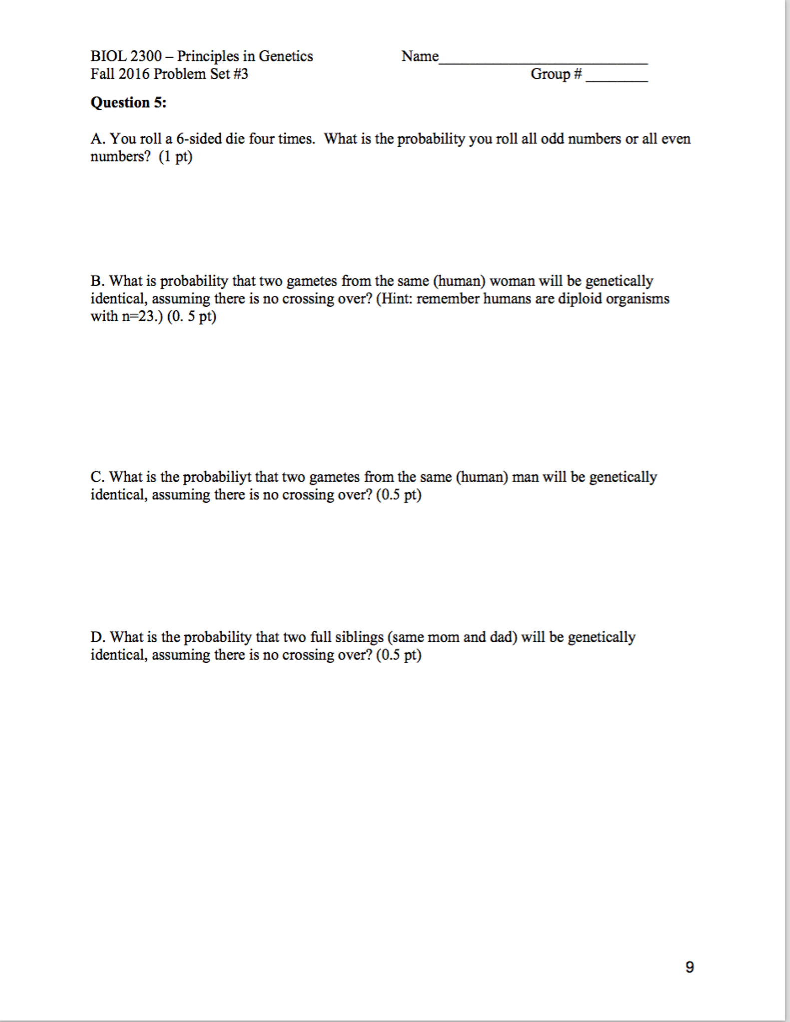 Solved Name BIOL 2300 Principles in Genetics Fall 2016 | Chegg.com